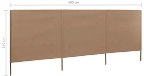 vidaXL Marketos 3dílná zástěna proti větru látková 400 x 160 cm taupe