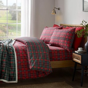 Červené/tmavě zelené povlečení na dvoulůžko 230x220 cm Tartan Check – Catherine Lansfield
