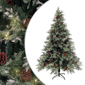 Vánoční stromek s LED a šiškami zelený a bílý 150 cm PVC a PE