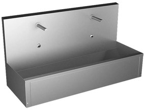 Sanela - Opláštěný závěsný mycí žlab 1250 mm, 2 senzorové baterie, síťové napájení, antivandal, nerez SLUN 80E