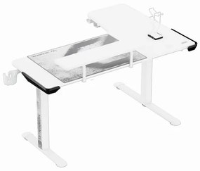 Herní stůl ULTRADESK WINGER – 111x155x60 cm, elektricky nastavitelná výška, RGB podsvícení, bílá Lama Plus