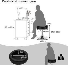 Costway Stolička na make-up s úložným prostorem otočná o 360° z umělé kůže černé