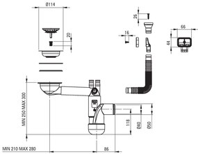 Deante Egeria, nerezový dřez pod desku 1-komorový B/O 440x440x200 3,5" + prostorově úsporný sifon, vzor satyna, ZPE_010B