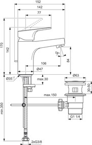 Ideal Standard Cerabase - Umyvadlová baterie s plastovou odtokovou garniturou, chrom BC828AA