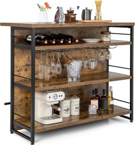Costway Domácí barová skříň se 4 otevřenými policemi a stojanem na víno