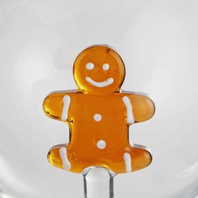HANG ON Skleněná koule perníkový mužíček 9 cm - čirá