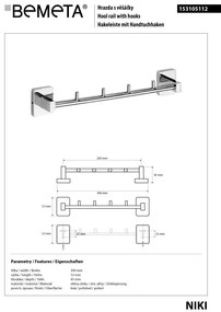 Bemeta Design NIKI: Věšák, 260 mm, se 4 háčky -