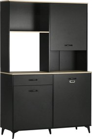HOMCOM Kuchyňský Buffet Skříň Jídelna Buffet 3 Otevřené Niche 3 Skříňky se Dveřmi a 1 Zásuvkou 119 x 41 x 180 cm Černá | Aosom