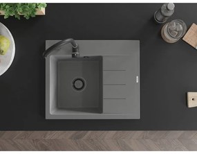 Mexen Ben, 1-komorový granitový dřez 600x500x190 mm, levý + černý sifon, šedá, 6522605000-71-B