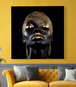 Obraz na plátně - Afričanka Eshe lesklé zlato FeelHappy.cz Velikost obrazu: 100 x 100 cm