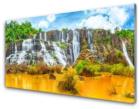 Obraz na skle Vodopád Stromy Příroda 140x70 cm