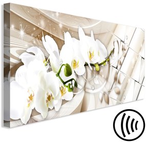 Obraz Orchidej a abstrakce - bílé květy na abstraktním béžovém pozadí