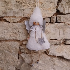 Sada vánočních ozdob andílků 11,5 cm, bílá, dřevo, příze