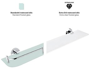 Polička do koupelny na mobil a drobnosti skleněná, sklo bílé extra čiré matné, úchyty chrom, 20 cm NIMCO UNIX UN 13091B-20-26