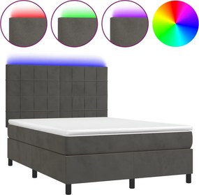 Box spring postel s matrací a LED tmavě šedá 140x200 cm samet 3136126