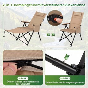 Costway Skládací kempingová židle s podnožkou, lehátko, 4 polohovatelné