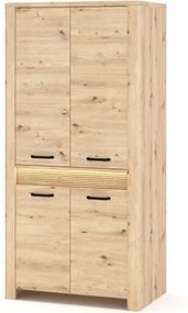 Skříň čtyřdveřová s led osvětlením Moris 96x200x60 cm Dub artisan