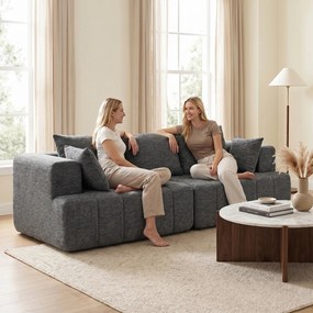 HOMCOM 3místná čenilová pohovka, 248 cm, moderní obývací pohovka s hlubokým polstrováním a taštičkovými pružinami, širokými područkami, 2 polštáři, p…