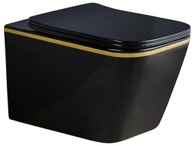 BPS-koupelny Závěsná WC mísa se SoftClose sedátkem HYD-5315, černá lesk/zlatý proužek