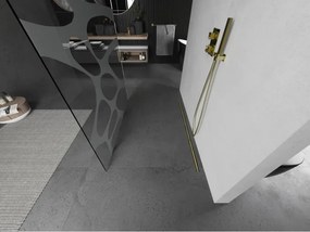 Mexen Kioto, sprchová zástěna Walk-In 140 x 200 cm, 8mm čiré sklo bílý vzor, ​​zlatý matný profil, 800-140-002-55-97