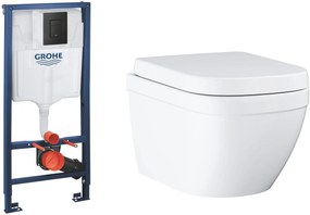 Set sada mísa + prkénko s pomalým sklápěním Grohe Euro Ceramic 39693000, podomítkový WC modul se splachovacím tlačítkem Grohe Solido 38811KF0