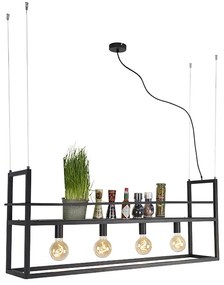 Průmyslová závěsná lampa černá se stojanovými velkými 4 světly - Cage Rack