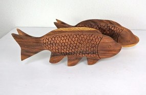 Sošky rybky KOI KAPR, set 2 ks, exotické dřevo, ruční práce, Thajsko