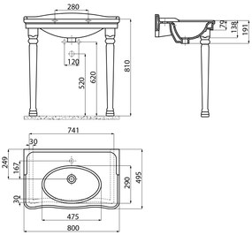 Sapho, ANTIK keramické umyvadlo 80x50 cm, AN080