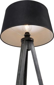 Stojací lampa na stativu černá s lněným stínítkem černým 45 cm - Tripod Classic