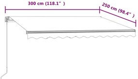 vidaXL Marketos Automatická zatahovací markýza 300 x 250 cm krémová