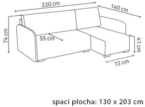 Sedací souprava COMA | 220x140 cm | PRAVÁ | rozkládací + úložný prostor | VÝBĚR TKANIN