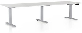 Výškově nastavitelný stůl OfficeTech Long, 260 x 80 cm, šedá podnož, bílá