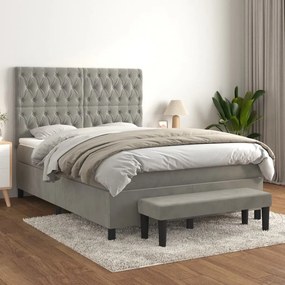 Box spring postel s matrací světle šedá 140x190 cm samet 3138019
