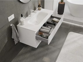 Mexen Rivel, koupelnová skříňka 100 cm s umyvadlem Vela, 2 zásuvky, drážkovaná, bílá matná, 91A20-10047-2-BFF01-W23M01