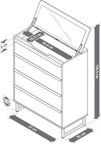 Tchibo - Komoda »Leeg« se 4 zásuvkami a zrcadlem - barva: šedá