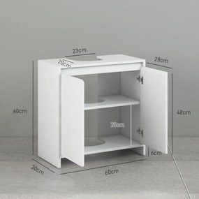 HOMCOM Podskříňková koupelnová skříňka Moderní koupelnová úprava se policí a proti převrhnutí, nosnost 40 kg, 60x30x60 cm, bílá