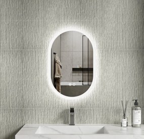 Erga Demi, oválné LED zrcadlo 40x60cm, 3 barvy světla, přední osvětlení, topná podložka proti zapaření, ERG-V01-DEMI-4060-CL