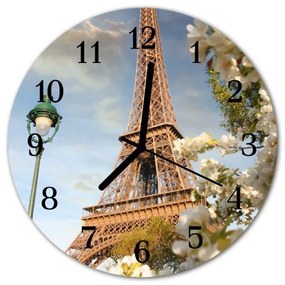 Nástěnné hodiny obrazové na skle - Eiffelova věž v Paříži