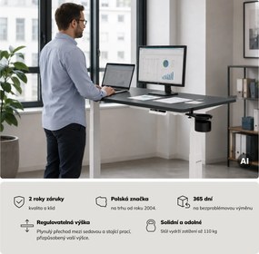Elektrický stůl s nastavitelnou výškou ergonomický bílo-antracitový,1200x600 mm: ARIA