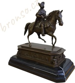 Pruský král Fridrich II. – „Starý Fricek“ s koněm, bronzová socha, historická umělecká dekorace