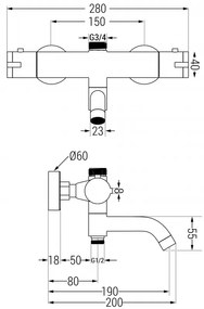Mexen Kai termostatická vanovo-sprchová baterie, Grafitově černá - 77900-66