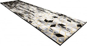 Dywany Łuszczów, Běhoun Gloss 409A 82 3D cubes black/gold/grey, 80x200, černá, obývací pokoj