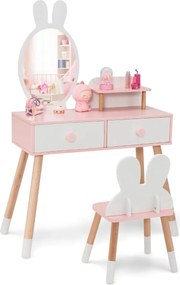 Costway Dětský toaletní set s designovým líčením králíka s masivními dřevěnými