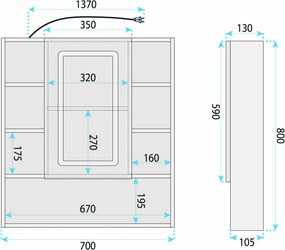 Rea, Zrcadlová skříňka s LED osvětlením Rea Luna 70x80cm, REA-M0405