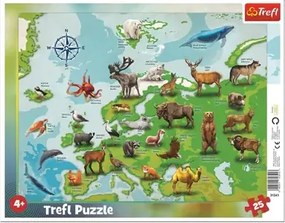 Trefl - Puzzle - Mapa Evropy se zvířátky / 25 dílků / 31.5 x 23.5 cm /