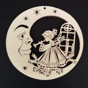 AMADEA Dřevěná ozdoba dívka na měsíci 9 cm