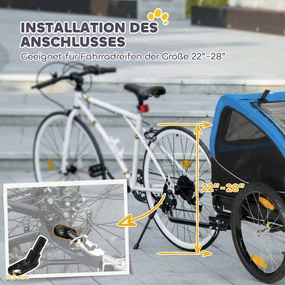 PawHut Skládací přívěs pro psy s odrazkami Okno ze síťoviny Kolečka Dveře Bezpečnostní praporek pro psy do 20 kg 138x70x89 cm Modrá barva