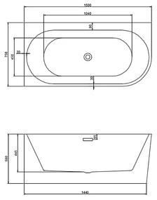 BPS-koupelny Volně stojící rohová akrylátová vana HYD-MER509B levá 150x75 bílá, odtokový komplet zlatý