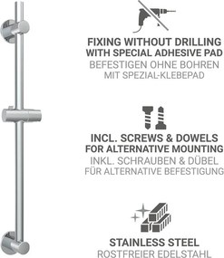 Sprchová tyč bez vrtání z nerezové oceli v leskle stříbrné barvě s posuvným držákem 70 cm – Wenko