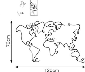 Nástěnná kovová dekorace World Map černá